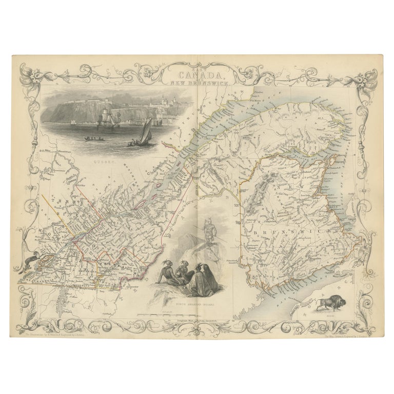 Antique Map of East Canada 'Quebec and New Brunswick' by Tallis 'c.1850 ...
