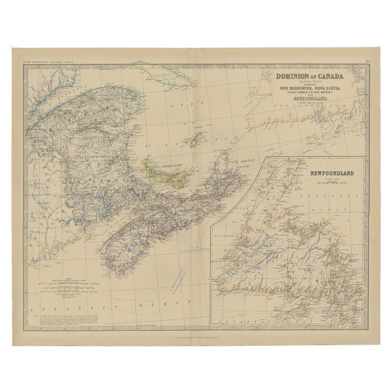 Antique Map of Eastern Canada with an inset Map of Newfoundland, 1882 ...