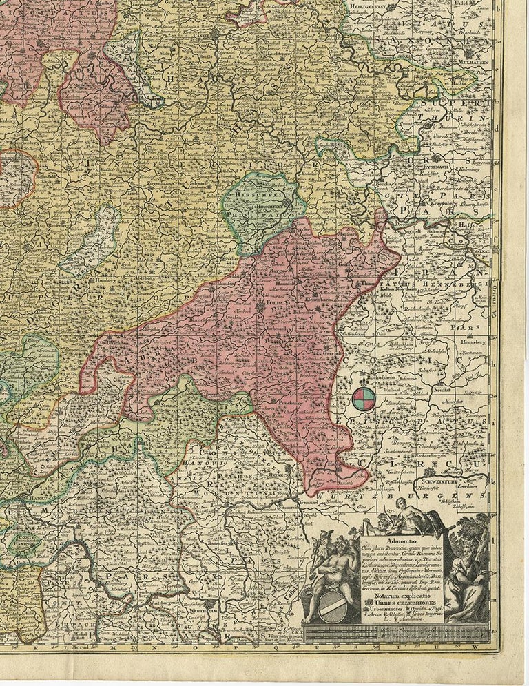 Hand-Colored Antique Map of part of Germany by M. Seutter, c. 1730 For ...
