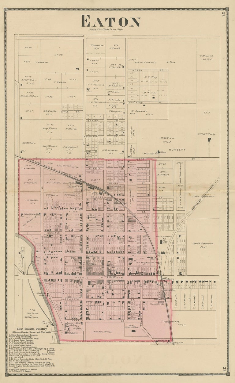 Antique Map of Eaton 'Ohio' by Titus, 1871 For Sale at 1stDibs