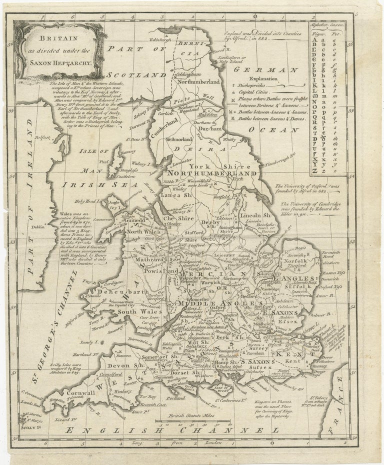 Antique Map of England and Wales depicting the period of the Saxon ...