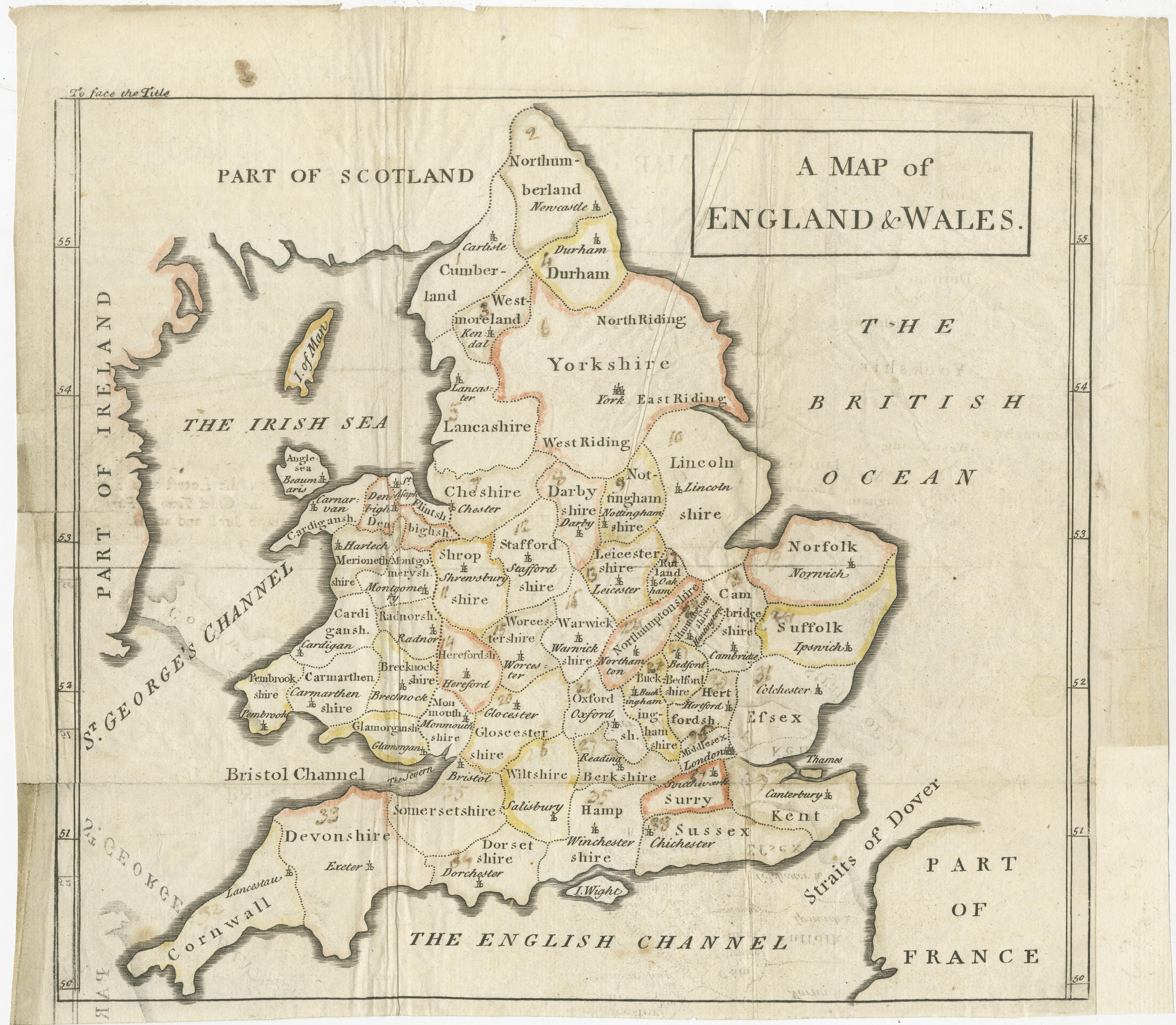 Antique Map of England and Wales with Notations For Sale at 1stDibs