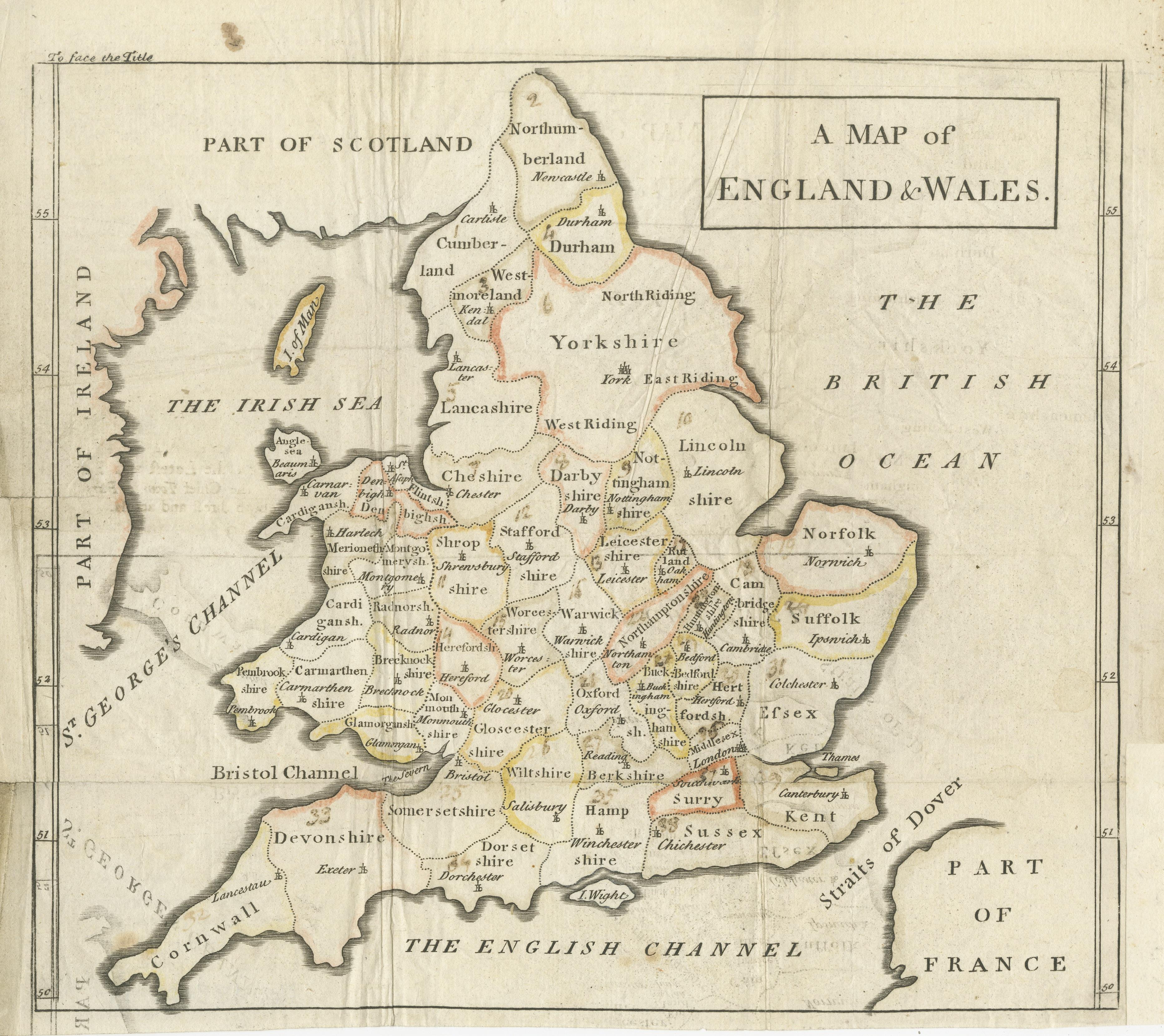 Antique Map of England and Wales with Notations For Sale at 1stDibs