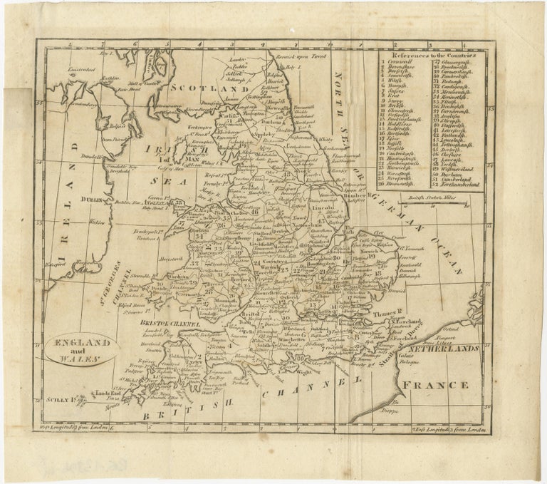Antique Map of England and Wales, with References to the Counties For ...