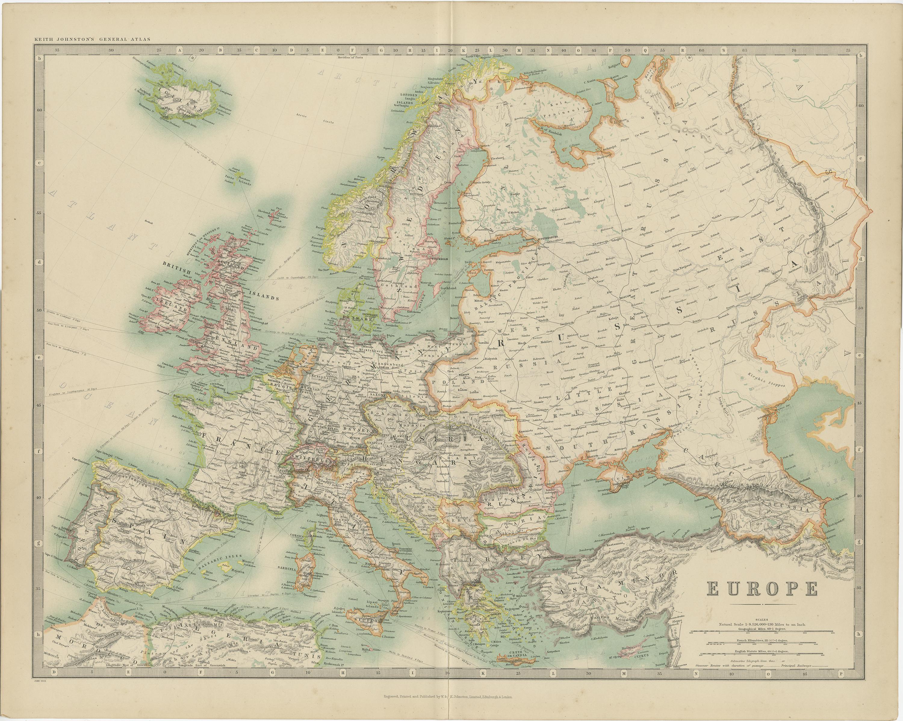 Antique Map of Europe by Johnston '1909' at 1stDibs | map of europe ...