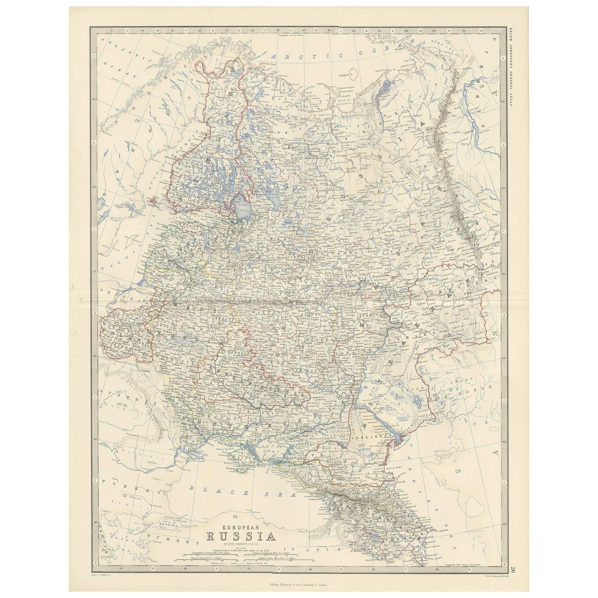 Antique Map of European Russia by A.K. Johnston, 1865 at 1stDibs