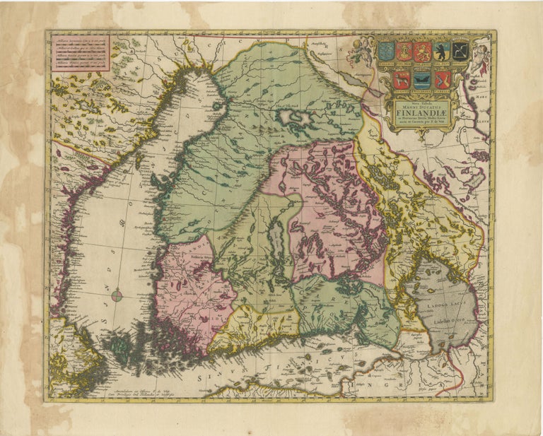 Antique Map of Finland with original coloring and gold highlights For ...