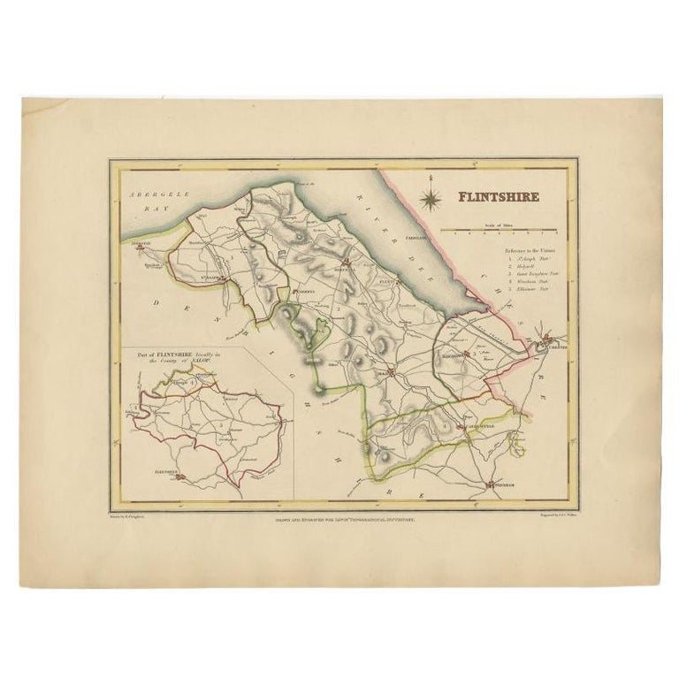 Antique Map of Flintshire in Wales, United Kingdom, c.1850 For Sale at ...