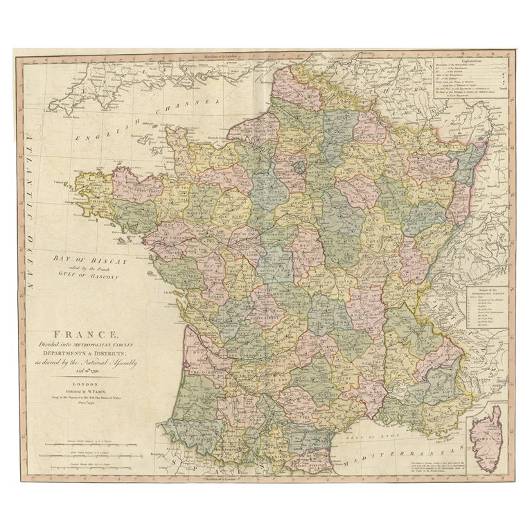 Antique Map of France by Faden, 1792 For Sale at 1stDibs
