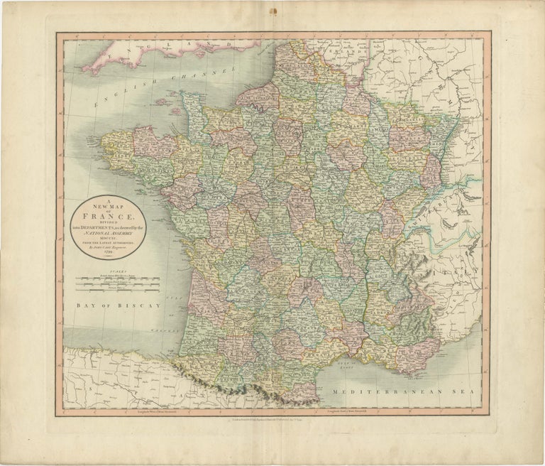 Antique Map of France divided into Departments, with Original Hand ...