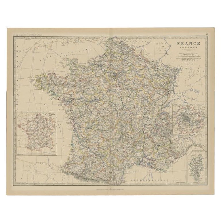 Antique Map of France with an Inset Map of France in Provinces and ...