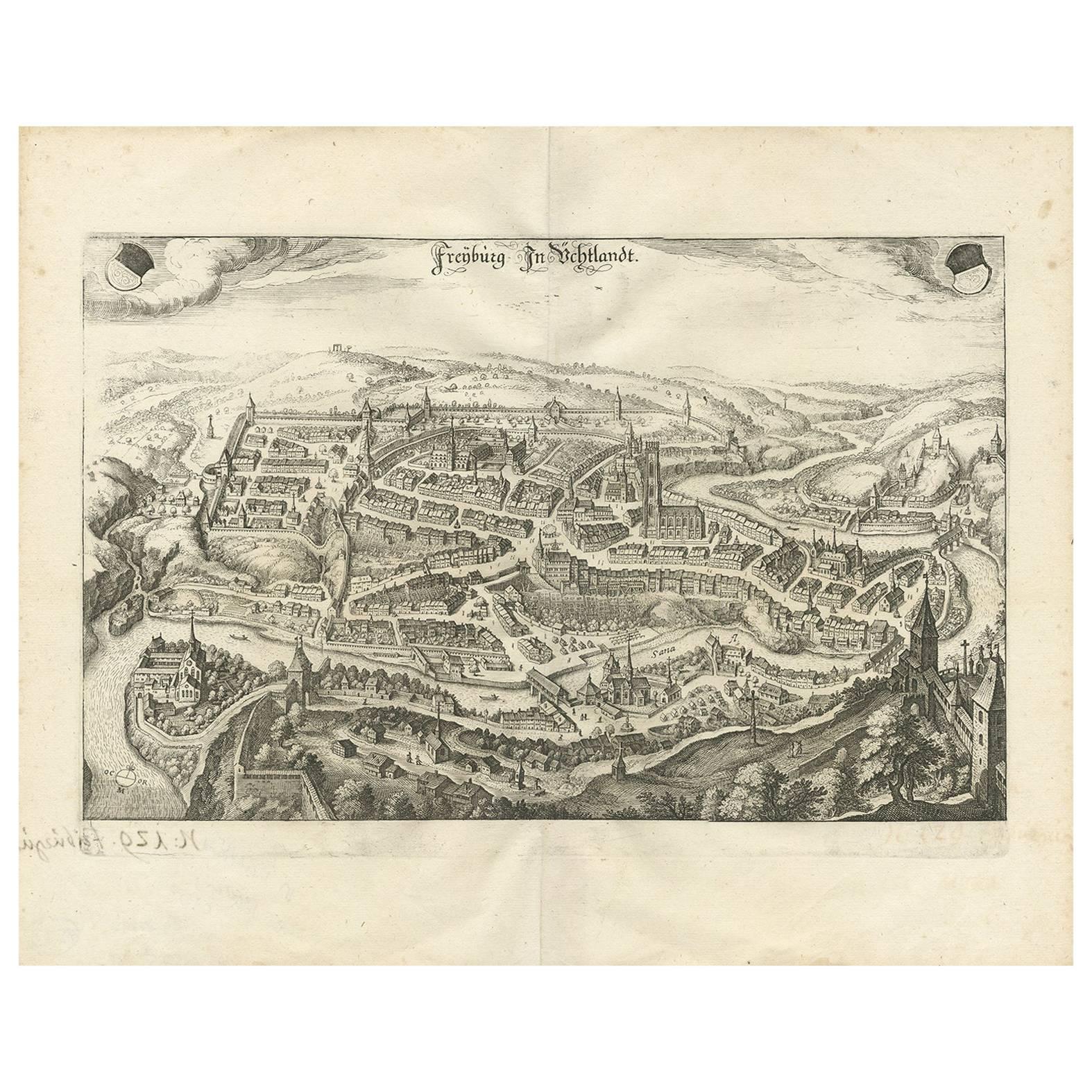 Antique Map of Fribourg/Freiburg 'Switzerland' by C. Merian, circa 1650 ...