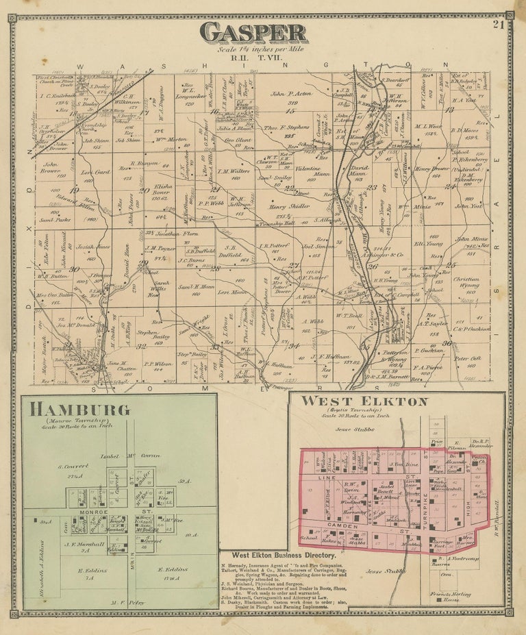 Antique Map of Gasper, Hamburg and West Elkton, 1871 For Sale at 1stDibs