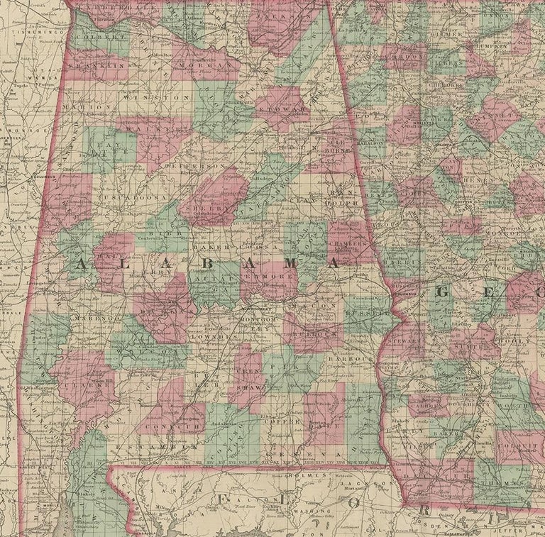 Antique Map of Georgia and Alabama by Johnson, 1872 For Sale at 1stDibs ...