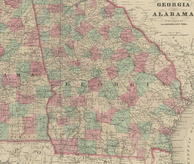 Antique Map of Georgia and Alabama by Johnson, 1872 For Sale at 1stDibs ...