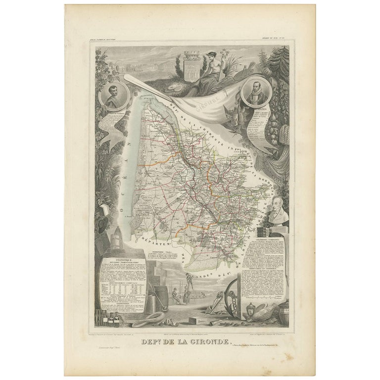 Antique Map of Gironde ‘France’ by V. Levasseur, 1854 For Sale at 1stDibs