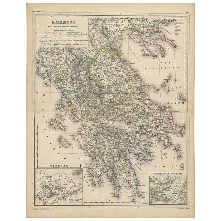 Antique Map of Greece by H. Kiepert, circa 1870 at 1stDibs
