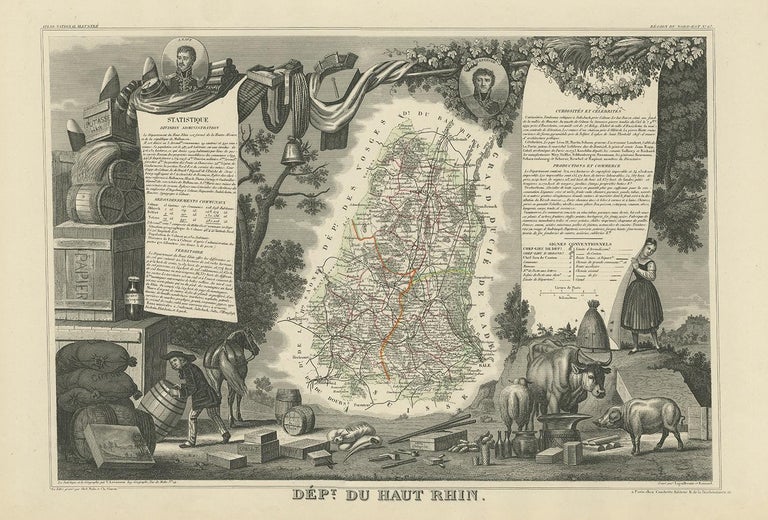 Antique Map of Haut-Rhin, France by V. Levasseur, 1854 For Sale at 1stDibs