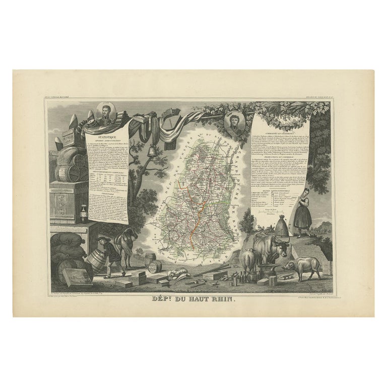 Antique Map of Haut-Rhin, France by V. Levasseur, 1854 For Sale at 1stDibs