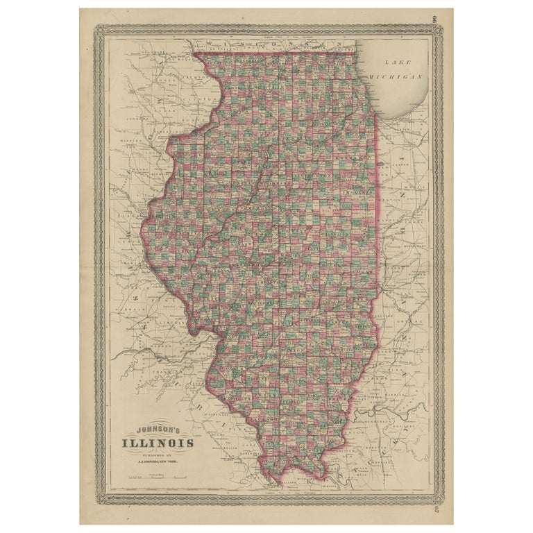 Antique Map of Illinois by Johnson, 1872 For Sale at 1stDibs ...