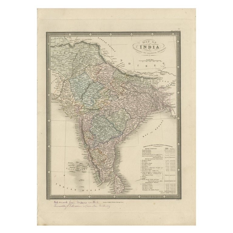 Antique Map of India by Wyld '1845' at 1stDibs