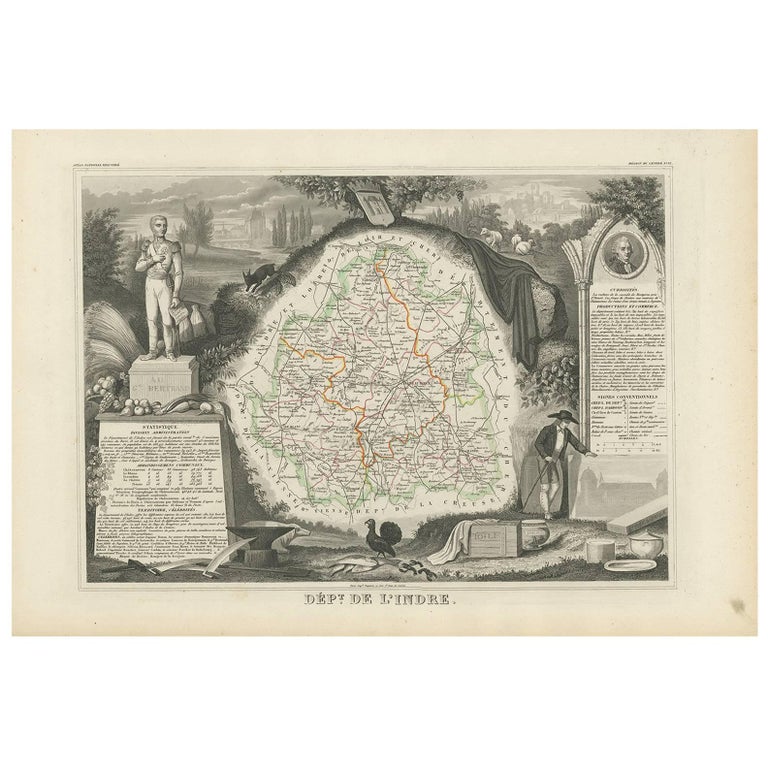 Antique Map of Indre ‘France’ by V. Levasseur, 1854 For Sale at 1stDibs ...