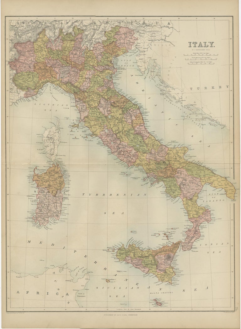 Antique Map of Italy by A and C, Black, 1870 at 1stDibs | italy map ...