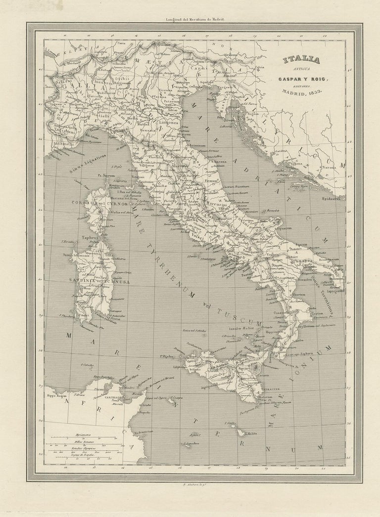 Antique Map of Italy by Gaspar y Roig, 1852 at 1stDibs