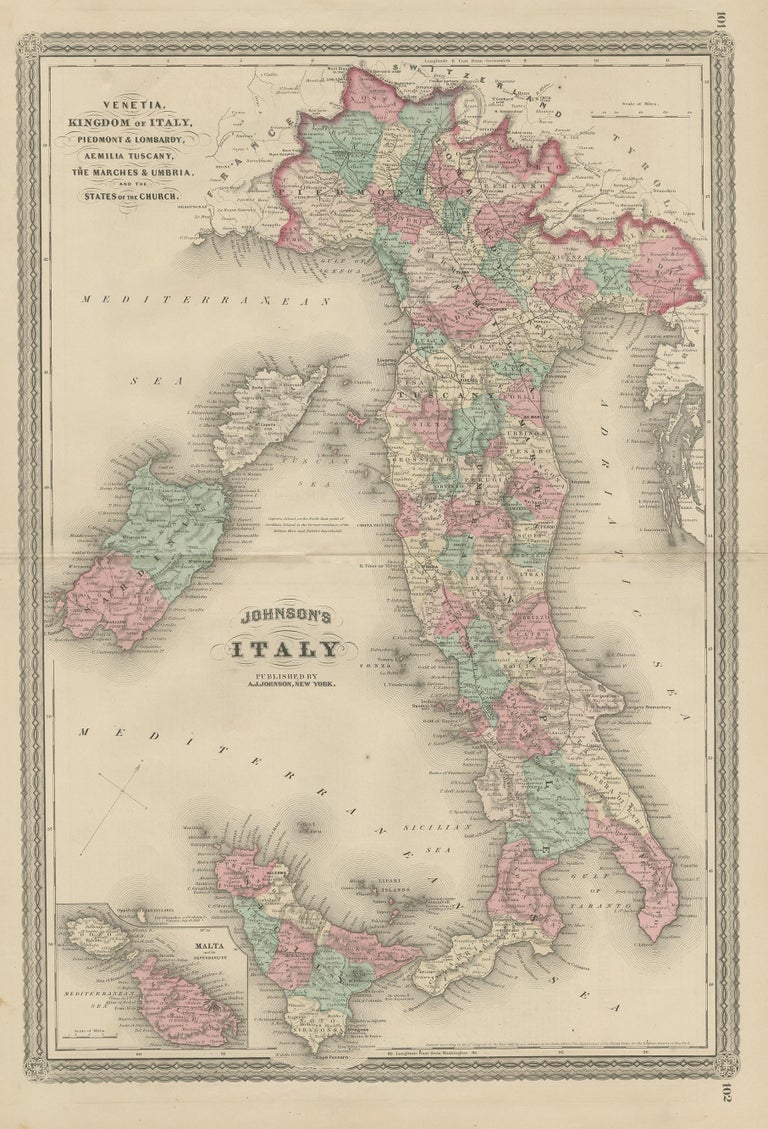 Antique Map of Italy by Johnson, 1872 at 1stDibs