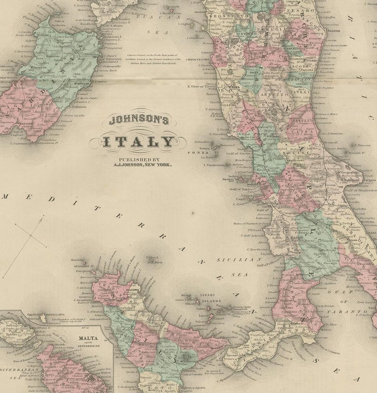 Antique Map of Italy by Johnson, 1872 at 1stDibs