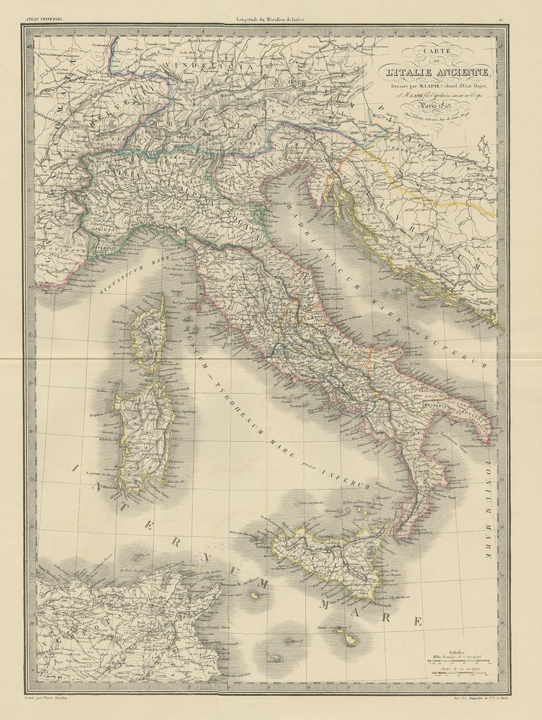 Antique Map of Italy by Lapie, 1842 For Sale at 1stDibs