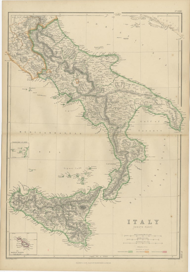 Antique Map of Italy, South Part, by W. G. Blackie, 1859 at 1stDibs