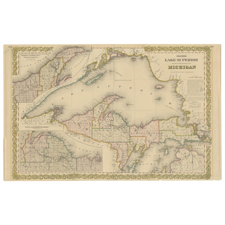 Antique Map of Lake Superior and the Upper Peninsula of Michigan 'c ...