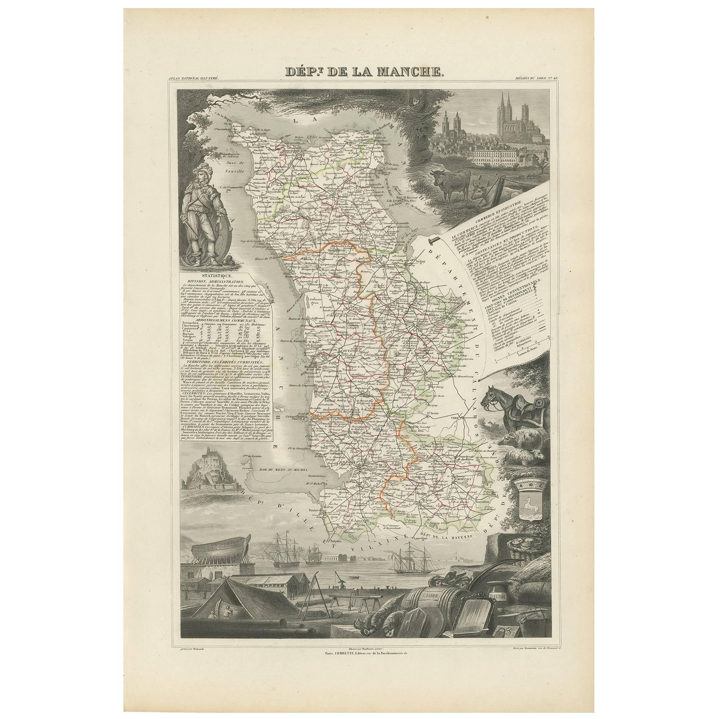 Antique Map of Manche ‘France’ by V. Levasseur, 1854 For Sale at ...