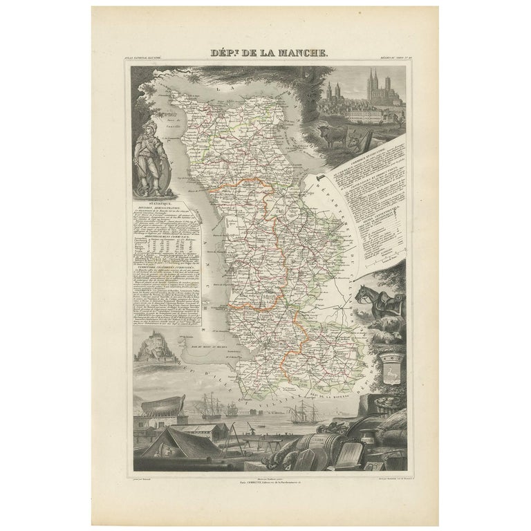 Antique Map of Manche ‘France’ by V. Levasseur, 1854 For Sale at 1stDibs