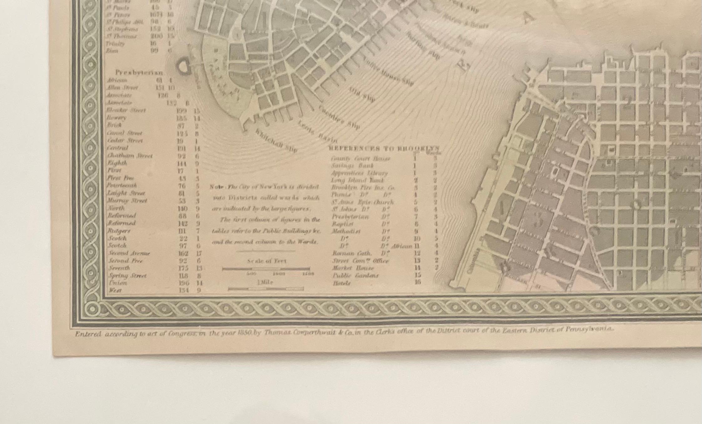 Antique Map of Manhattan, New York City by Thomas Cowperthwait and Co ...