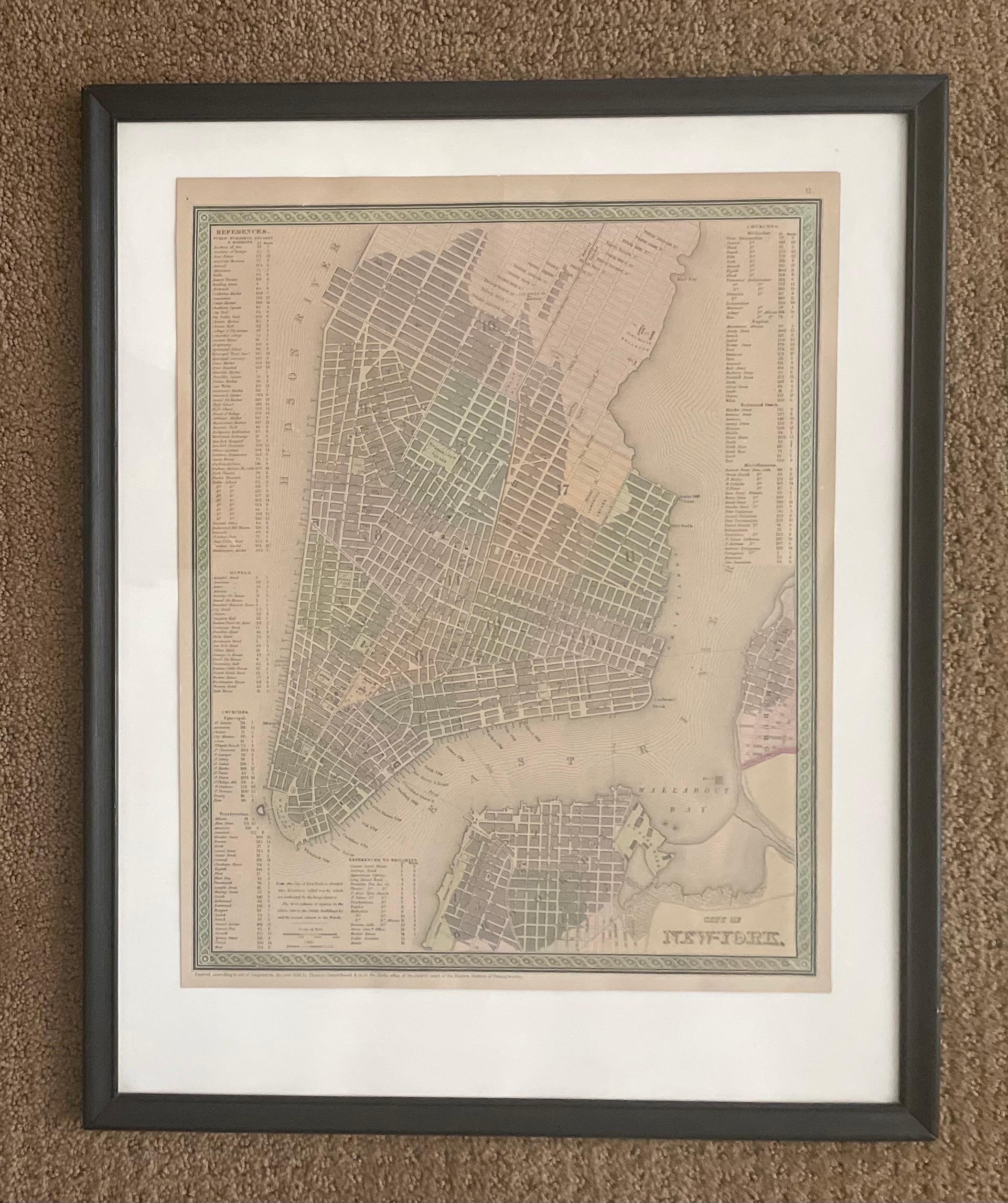 Antique Map of Manhattan, New York City by Thomas Cowperthwait and Co ...