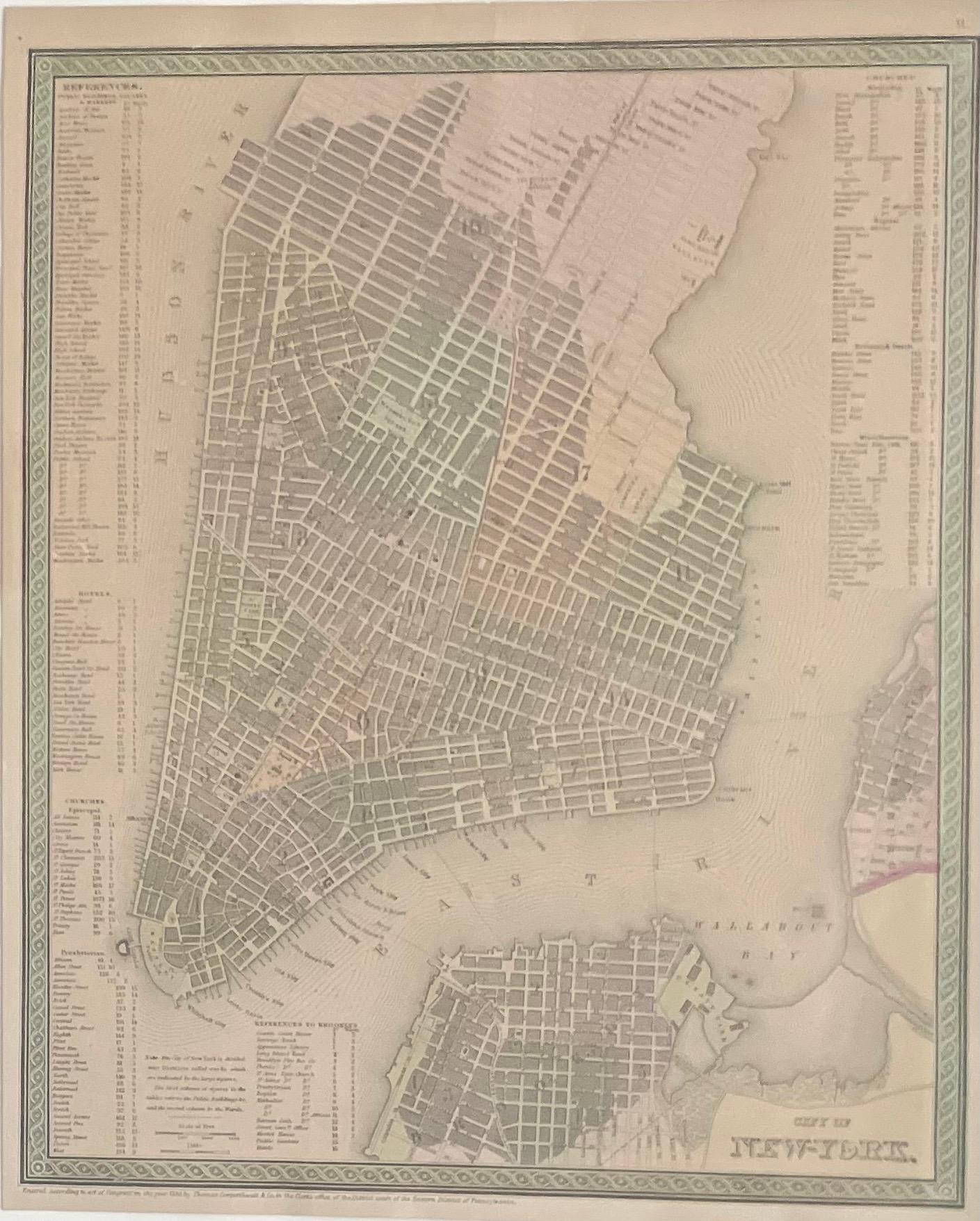 Antique Map of Manhattan, New York City by Thomas Cowperthwait and Co ...