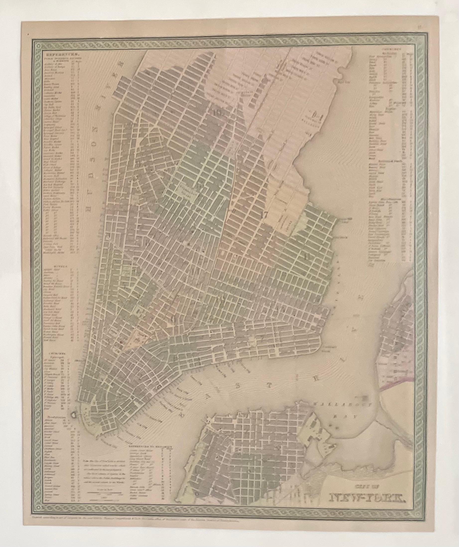 Antique Map of Manhattan, New York City by Thomas Cowperthwait and Co ...