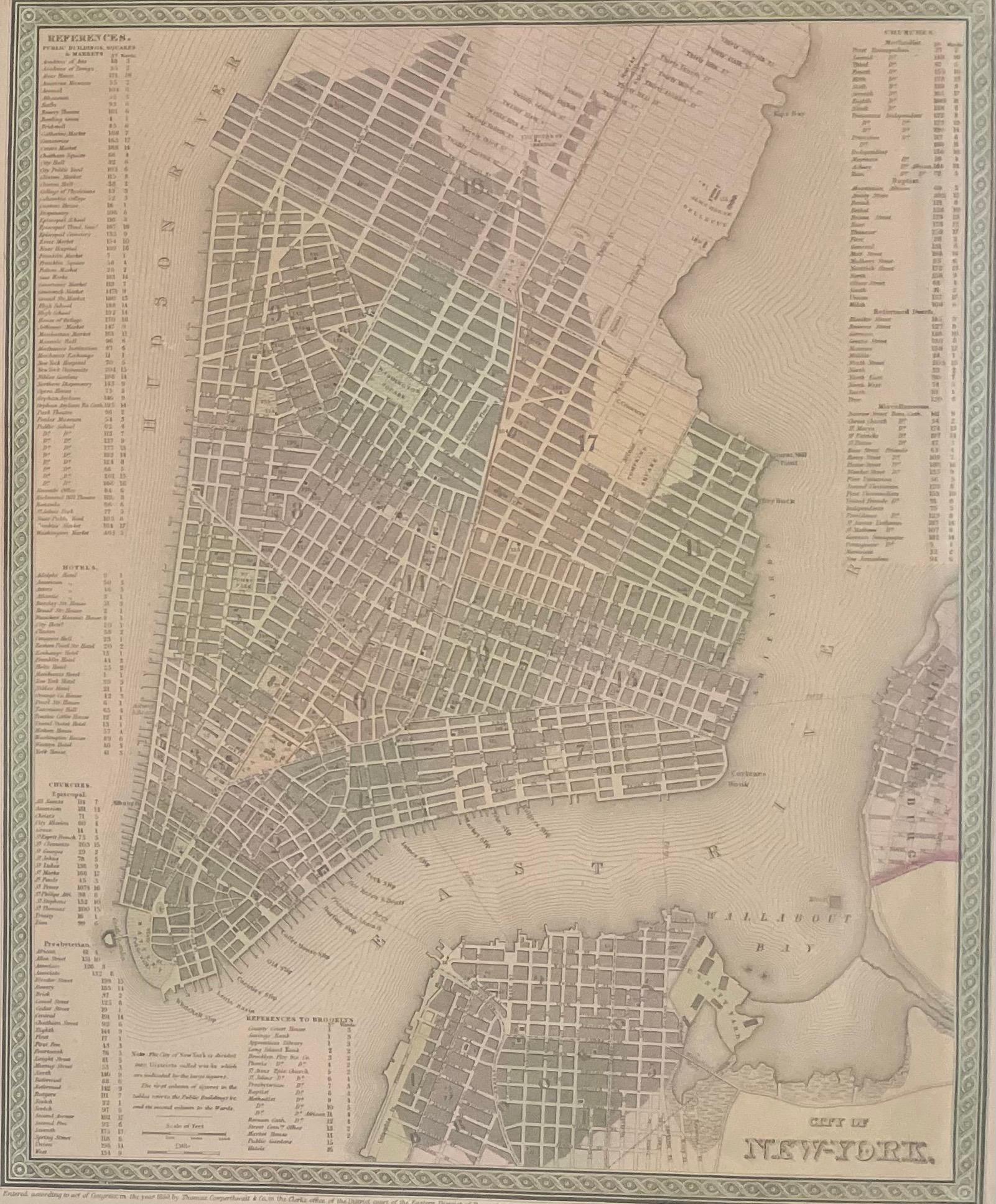 Antique Map of Manhattan, New York City by Thomas Cowperthwait and Co ...