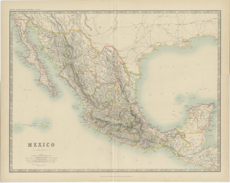 Antique Map of Mexico by Johnston, '1909' For Sale at 1stDibs