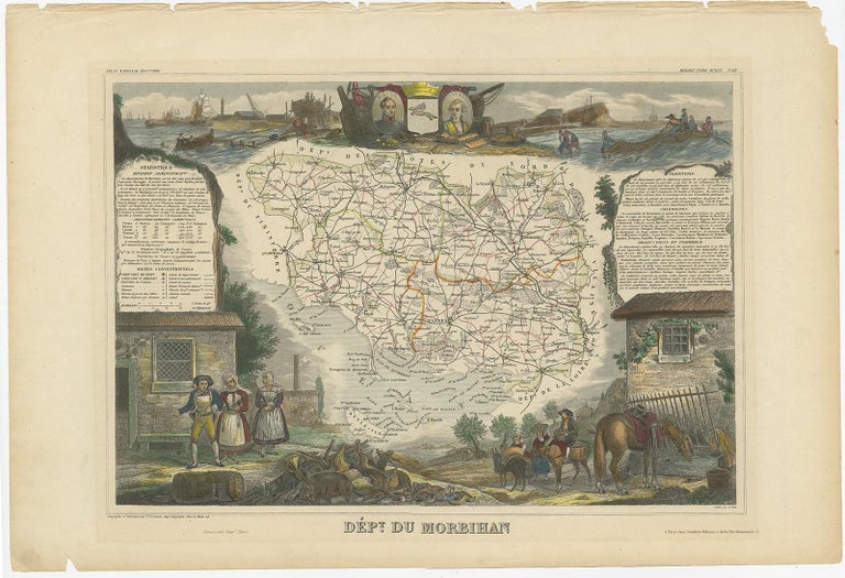 Antique Map of Morbihan in Brittany, France, 1854 at 1stDibs