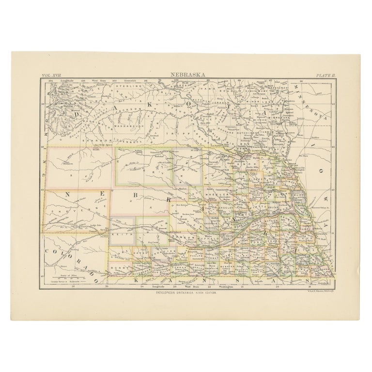 Antique Map of Nebraska For Sale at 1stDibs