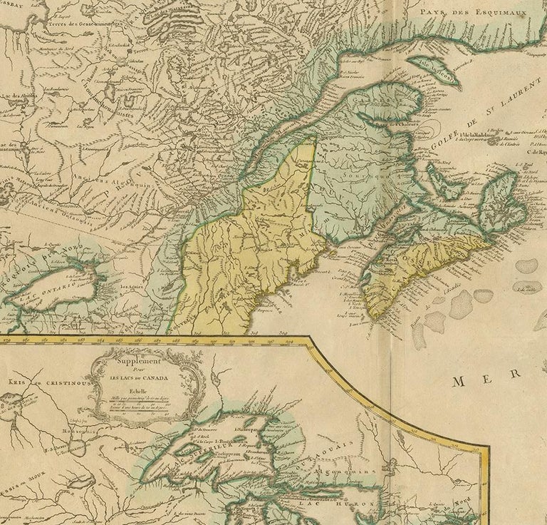 Antique Map of New England and Part of Canada by Vaugondy 'circa 1755 ...
