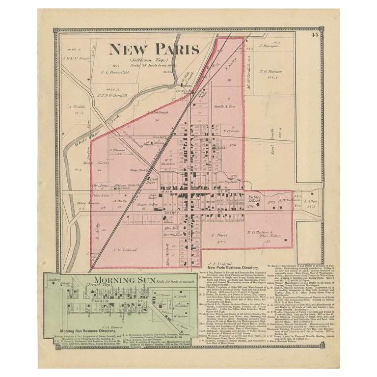 Antique Map of New Paris and Morning Sun, 1871 For Sale at 1stDibs