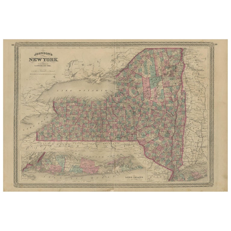 Antique Map of New York by Johnson '1872' For Sale at 1stDibs