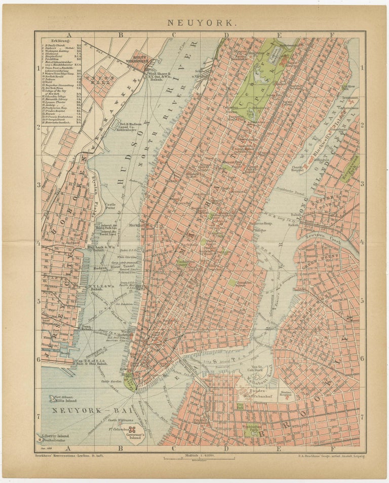 Antique Map of New York, centered on Manhattan For Sale at 1stDibs