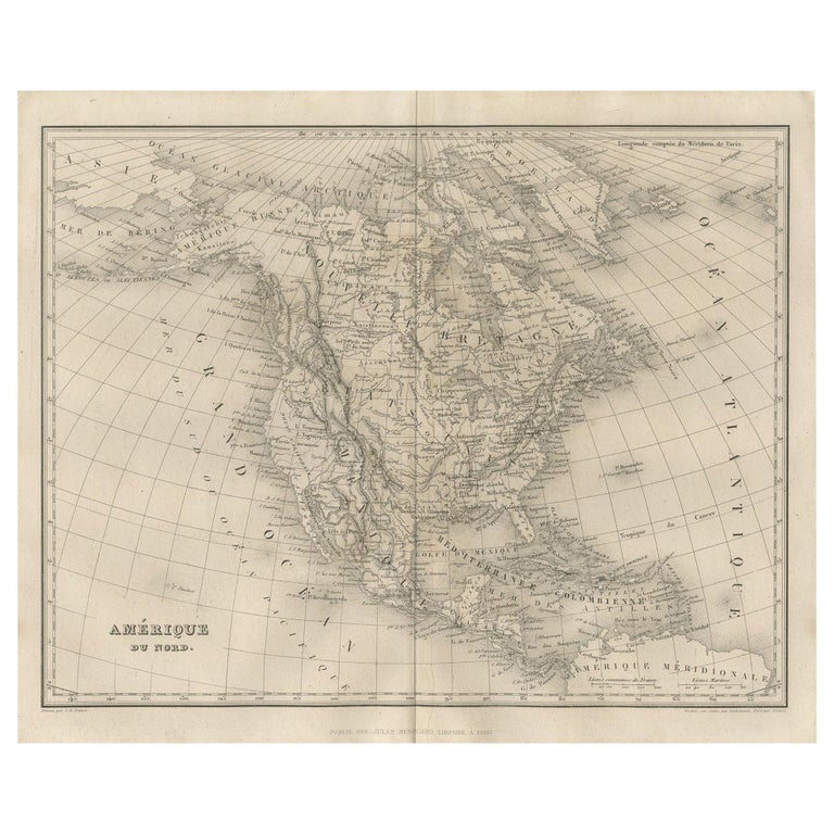 Antique Map of North America by Balbi '1847' For Sale at 1stDibs