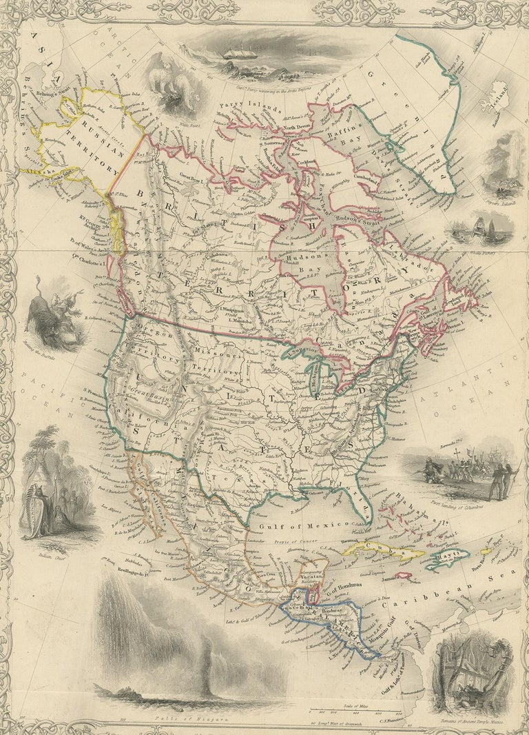 Decorative Antique Map of North America, circa 1860 For Sale at 1stDibs