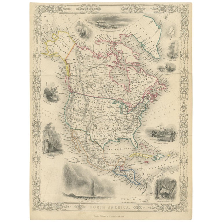Decorative Antique Map of North America, circa 1860 For Sale at 1stDibs